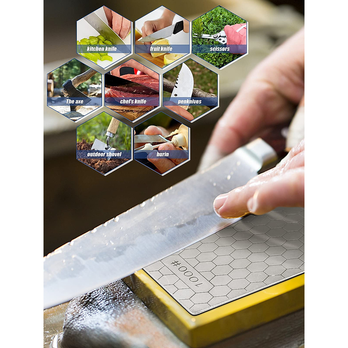 2PCS Diamond Sharpening Stone, Kalolary Knife Sharpener Stone Whetstone Honeycomb Surface Diamond Sharpener Plate with Non-slip Base for Pocket Knives Scissors, Outdoor Kitchen Tools (400/1000 Grit)