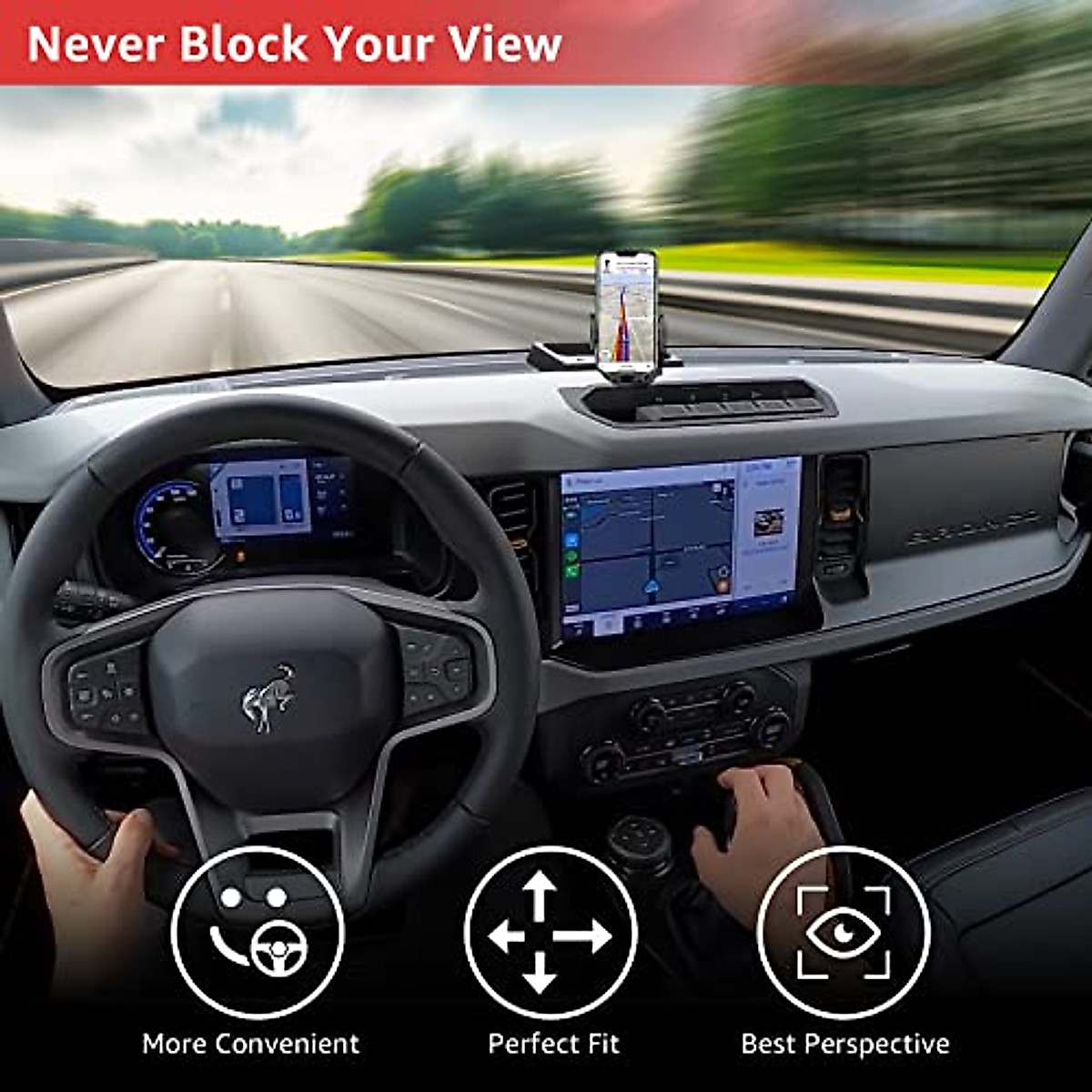 Ecarzo Phone Holder Mount for 2021 2022 2023 Ford Bronco Center Console Dash Storage Tray Cell Phone Stand Sunglass Holder Accessories