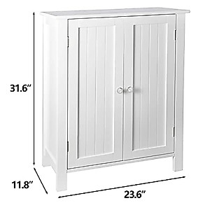 ZENY Bathroom Floor Storage Cabinet with Double Door + Adjustable Shelf, Wooden Organizer Cabinet for Living Room, Bathroom, Bedroom, Modern Home Furniture, White