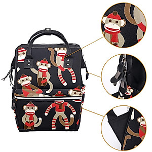 Christmas Sock Monkey Diaper Tote Bags Mummy Backpack Large Capacity Nappy Bag Nursing Traveling Bag for Baby Care