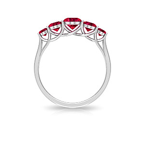 Rosec Jewels Natural Ruby 5 Stone Ring for Women, AAA Quality, Certified Wedding Anniversary Band (Ready to Gift), 14K White Gold, Size:US 7.50