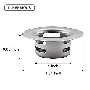 WINDALY 4 Packs Bathroom Sink Strainer Small Sink Drain Hair Catcher, 1.8" Top / 1.06" Sink Strainer Bathroom Small, Utility Tub Drain Catcher for Standard Universal Bathroom Sink, Stainless Steel