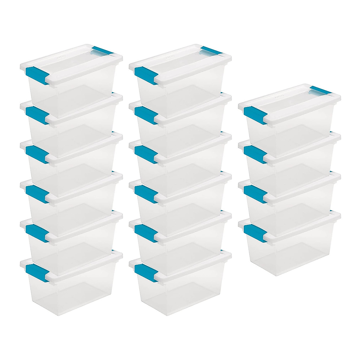 Sterilite Medium Clip Box, Stackable Small Storage Bin with Latching Lid, Plastic Container to Organize Office, Crafts, Clear Base and Lid, 12-Pack