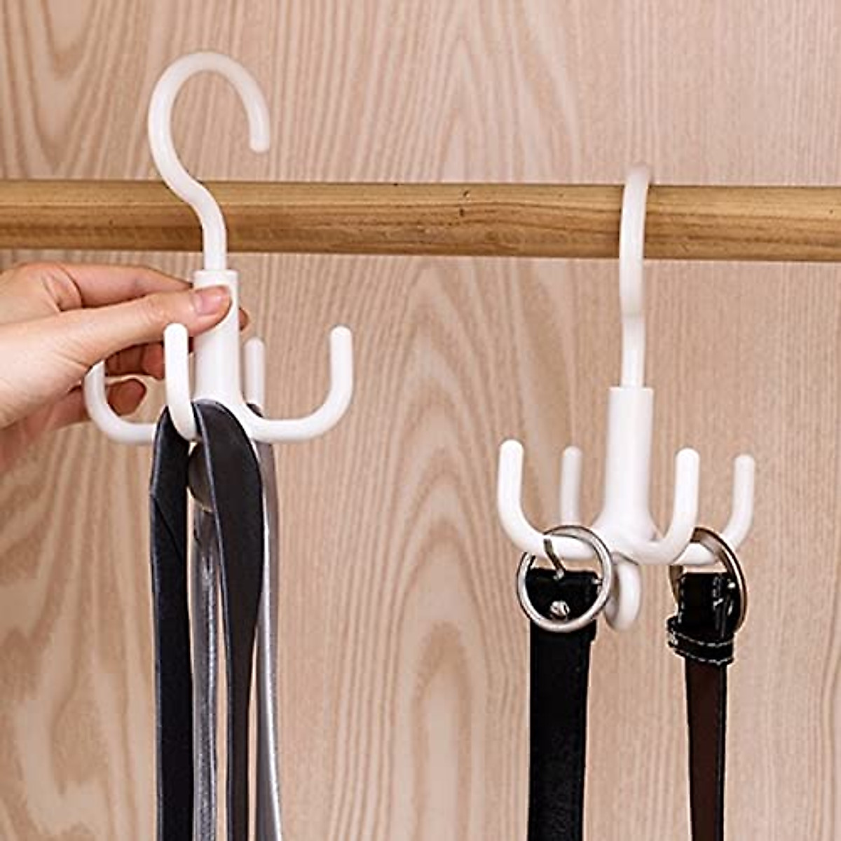 Sihuuu Belt Hanger, Twirl Tie Rack, Scarf Holder Hook for Closet with 4 Claws, 360 Degree Rotating Closet Clothes Hangers, Good for Hanging Scarf, Ties, Hats, Towels,Bags(2 PCS)