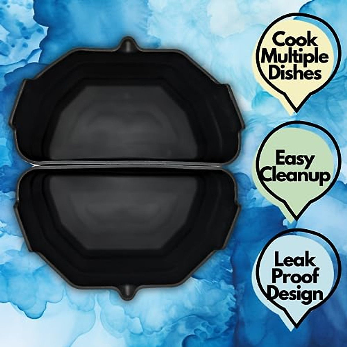 SimplyRye Silicone Slow Cooker Liners fits 6QT Crockpot, Reusable/Leakproof, Slow Cooker Divider Insert Liners, Dishwasher Safe (2 in 1 Black fits 6QT)