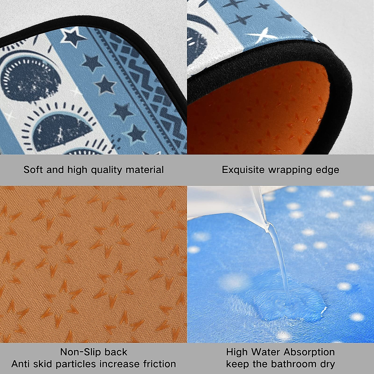 ALAZA Moon Phases Tribal Kitchen Rug Set, 2 Piece Set, Non-Slip Floor Mat for Living Room Bedroom Dorm Home Decor, 19.7 x 27.6 Inch + 19.7 x 47.2 Inch