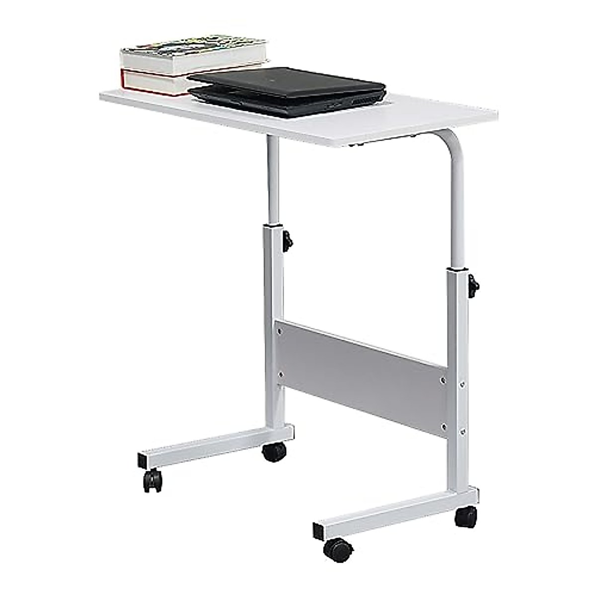Lifting Mobile Computer Desk Standing Adjustable Height Rolling Laptop Small Desks for Small Spaces Foldable Workstation Writing Desk Collapsible Study Table Corner Side Table,Easy to Assemble,White