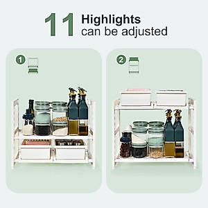 aceyoon Under Sink Organizer and Storage, 2 Tier Expandable Kitchen Under Sink Shelf With 2 Pull Out Drawers and 6 Removable Panels, Adjustable Under Sink Cabinet Rack for Bathroom/Balcony/Cloakroom