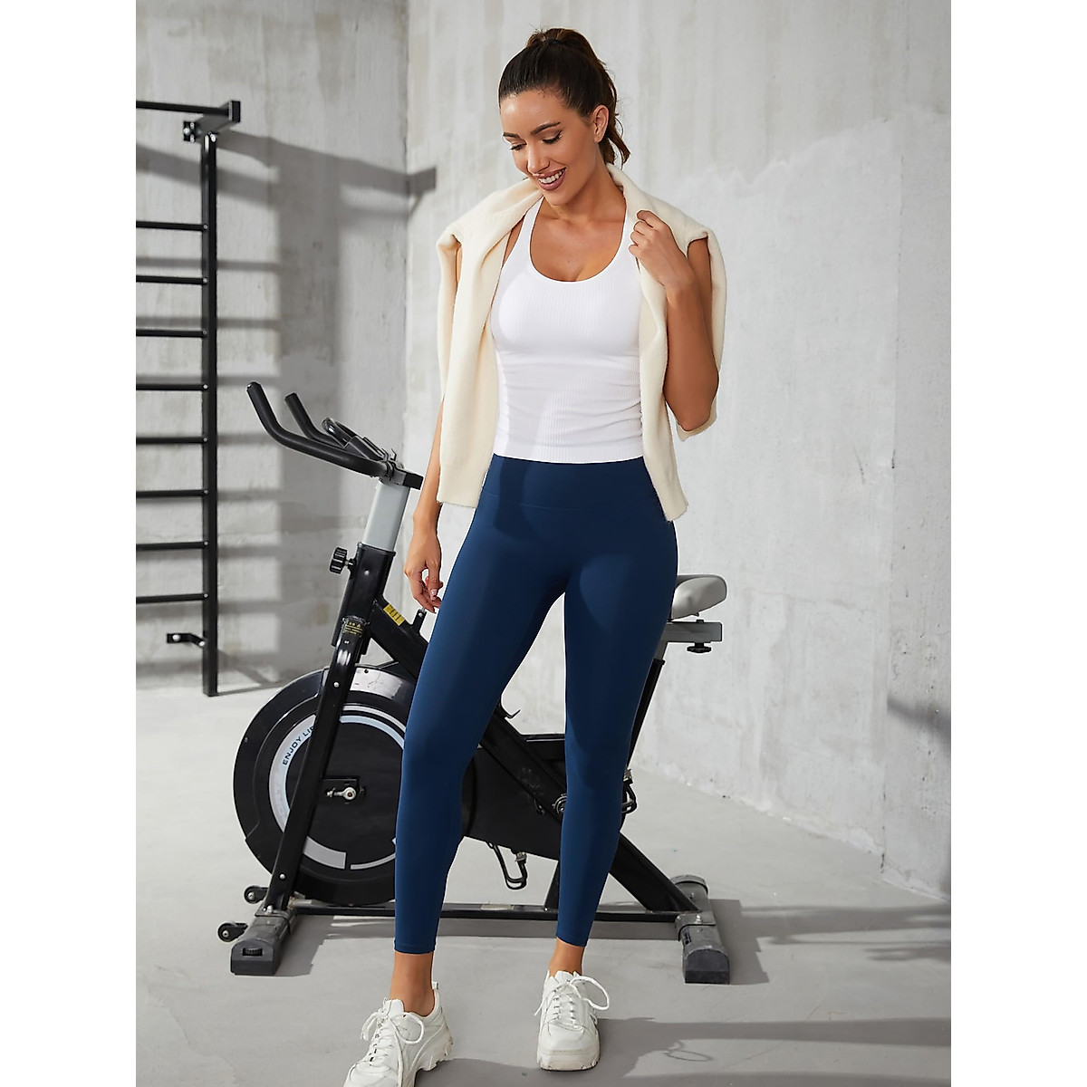 ATTRACO Women's Seamless Workout Crop Top Ribbed Yoga Racerback Built in Bra Tank White S