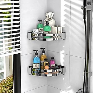 Misounda Shower Rack, Corner Shower Caddy with 4 Hooks - 2 Pack, No Drilling Wall Mounted Shower Caddy, Shower Organizer for Bathroom Storage - Large