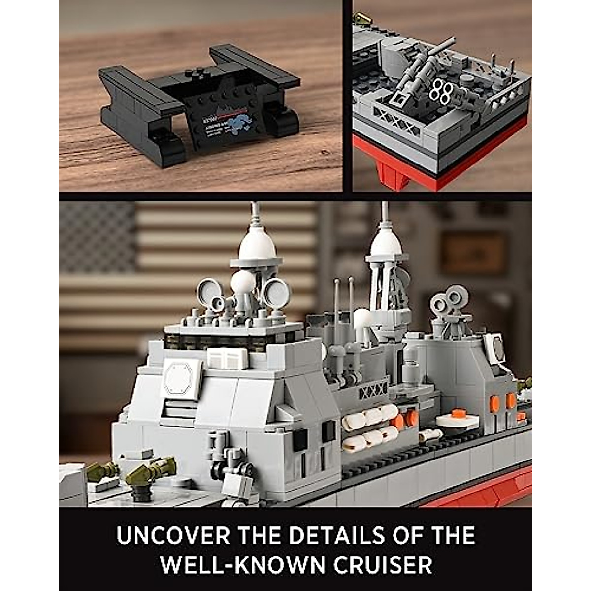 Nifeliz Ticonderoga-Class Cruiser, Ticonderoga-Class Guided-Missile Cruiser Building Toy, Military Warship Display Model Set with Stand for Adult Gift Giving (1,513 Piece)