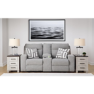 Signature Design by Ashley Biscoe Casual UV Resistant Power Reclining Loveseat with Console, Adjustable Headrest and USB Ports, Light Gray