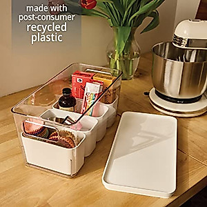 Rosanna Pansino x iDesign Recycled Plastic Kitchen Storage Bins, Includes 1 Large Bin with Lid and 4 Small Bins, Marshmallow Bins/Marshmallow Lid, 6” x 12” x 6”