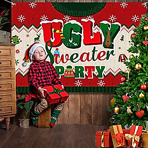 Ugly Christmas Sweater Party Decorations-Ugly Sweater Party Backdrop Supplies,5x3ft Vinyl Christmas Ugly Sweater Photo Prop Background Banner for 2022 Winter Christmas Holiday Supplies