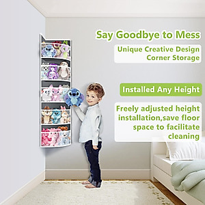 UVIAHOMI Sofe Corner Stuffed Animal Storage Toy Organizer, Child-Friendly Wall Corner Storage,Toy Shelf for Stuffed Animals, Diapers,Toys - Baby Ideas Holder with 5 Large