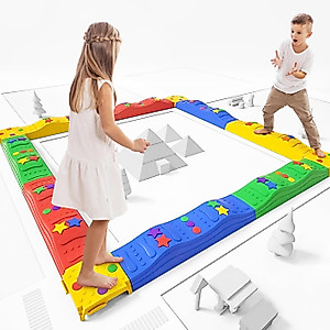 MOCUTEEN Kids Balance Beam Toddler Stepping Stones Max Load 220LBS 12 PCS Non-Slip Textured Surface & Rubber Pads Bottom Promote Agility Coordination Five Star Pattern