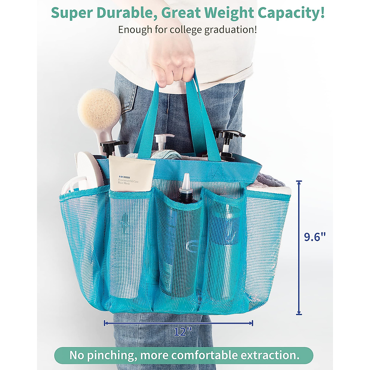 galasily Blue Shower Caddy Portable for College Dorm Room Essentials, Dorm Mesh Shower Bag Organizer with 9-Pocket for Girls, Beach, Swimming, Gym, RV Travel essentials……