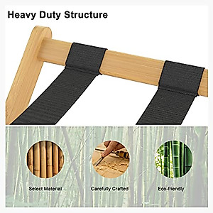 Smart FENDEE 26.77" Fully Assembled Natural Luggage Rack for Guest Room, Bamboo Wide Suitcase Stand with Storage Shelf, Folding Luggage Holder for Bedroom, Hotel