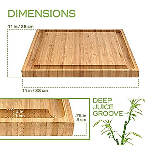 BambooMN Bulk Wholesale Premium Bamboo Grooved Cutting Board - 11" x 11" x .75" - 1 Piece
