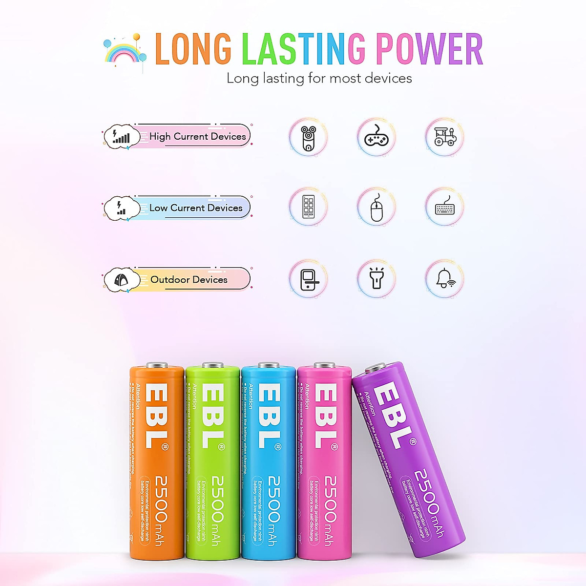 EBL Rechargeable AA Batteries 2500mAh 1.2V Ni-MH Double AA Battery 10 Pack