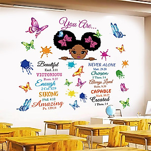 Inspirational Wall Decals Black Girl Religious Stickers Positive Saying African American You are Beautiful Nursery Decor African American Bedroom Art, Positive Afro Kid Teen Room Home Decor