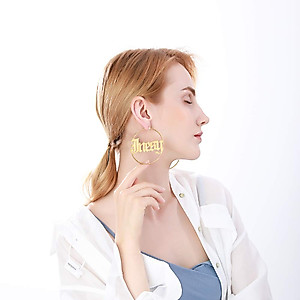Earrings Personalized Customize Bamboo Personalized Gold Name Hoop Earrings as a Gift for Women Mother's Gift 2.5 Inch