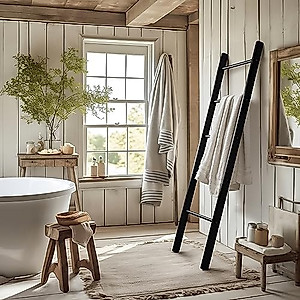 AFOOGA 5 Ft Wooden Blanket Ladder - Quilt Ladder for Bedroom | Wood Ladder Decor | Decorative Ladder for Blankets - Easy to Assemble | Wooden Ladder for Blankets | Farmhouse Ladder Blanket Holder