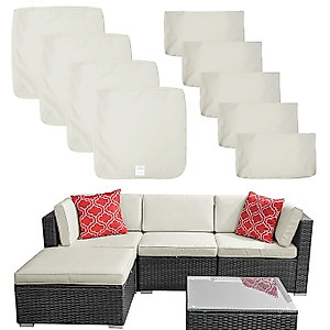 9 Pack Patio Cushion Covers Set Outdoor Furniture Cushion and Pillow Cover Replacement Fit for 5 Pieces 4-Seater Wicker Rattan Patio Sectional Sofa Chair Couch Set,Cream-Cover Only (Large)