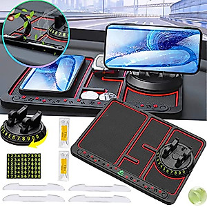 Non-Slip Phone Pad for 4-in-1 Car Non Slip Phone Pad for Car Universal 360°Rotation Dash Holder Multifunctional Car Dashboard Organizer Tray Anti Slip Mat Sticky Pad Gift Bumper Strip (Red)