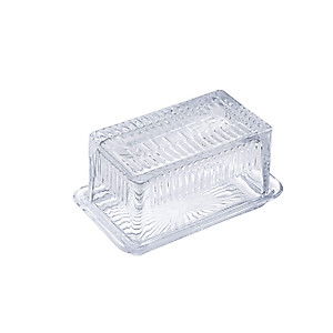 Tablecraft Double Dish, Clear Glass, Embossed Butter, 6.5 x 4 x 3.5