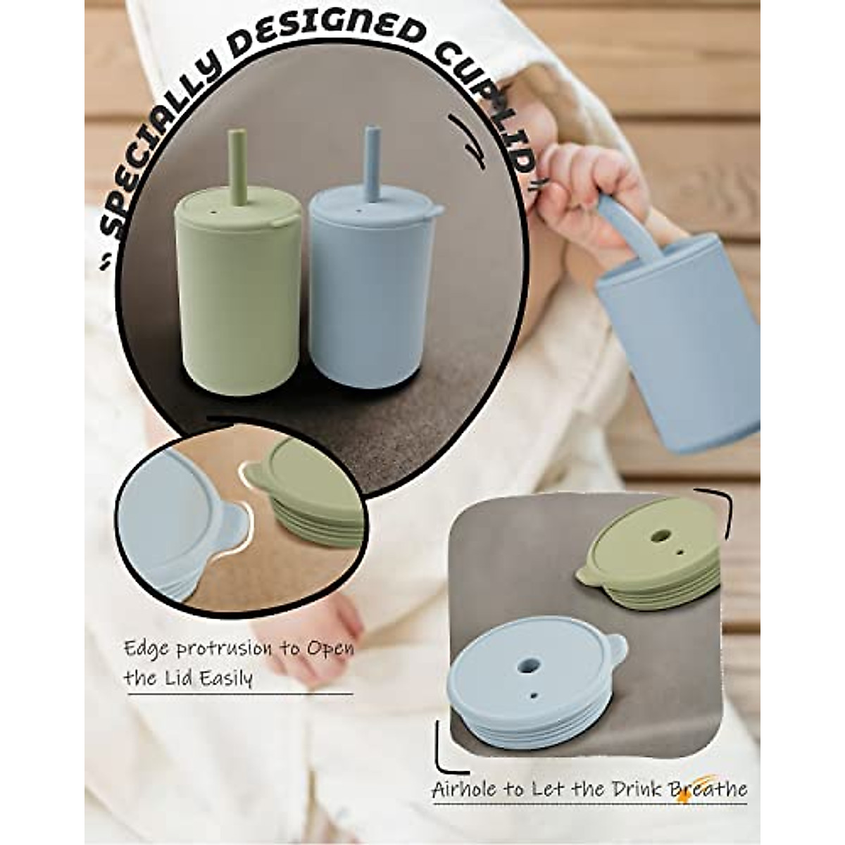 DF DUALFERV 2 Pcs Silicone Sippy Cup, Silicone Straw Cups for Toddlers, Baby Straw Cup, Silicone Sippy Cups for Baby 6 Months (Blue, Green)