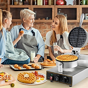 Dyna-Living Waffle Maker Commercial Waffle Maker Machine 110V 1200W Non-stick Waffle Iron Maker Stainless Steel Round Commercial Waffle Maker for Restaurant