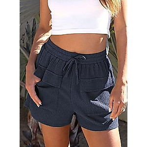 Dokotoo Ladies Womens Shorts Cotton Fashion Beach Shorts Resort Wear for Women 2023 Summer Cute Holiday Vacation Outfits for Women Shorts Blue Medium
