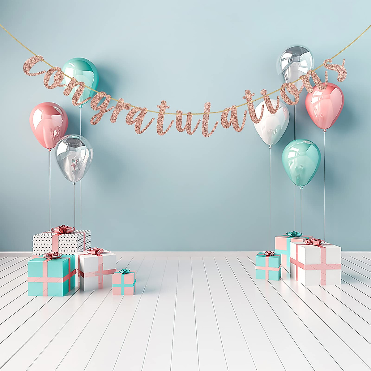 Talorine Glitter Congratulations Banner for Happy Wedding, Anniversary, Graduation, Retirement Birthday Girl's Theme Party Decorations Supplies Rose Gold