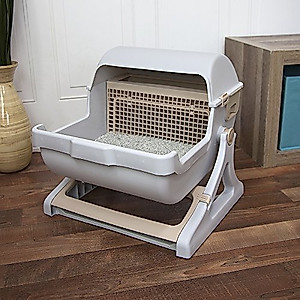 Le you pet semi-automatic quick cleaning cat litter box, Luxury cat toilet(white / milk brown)