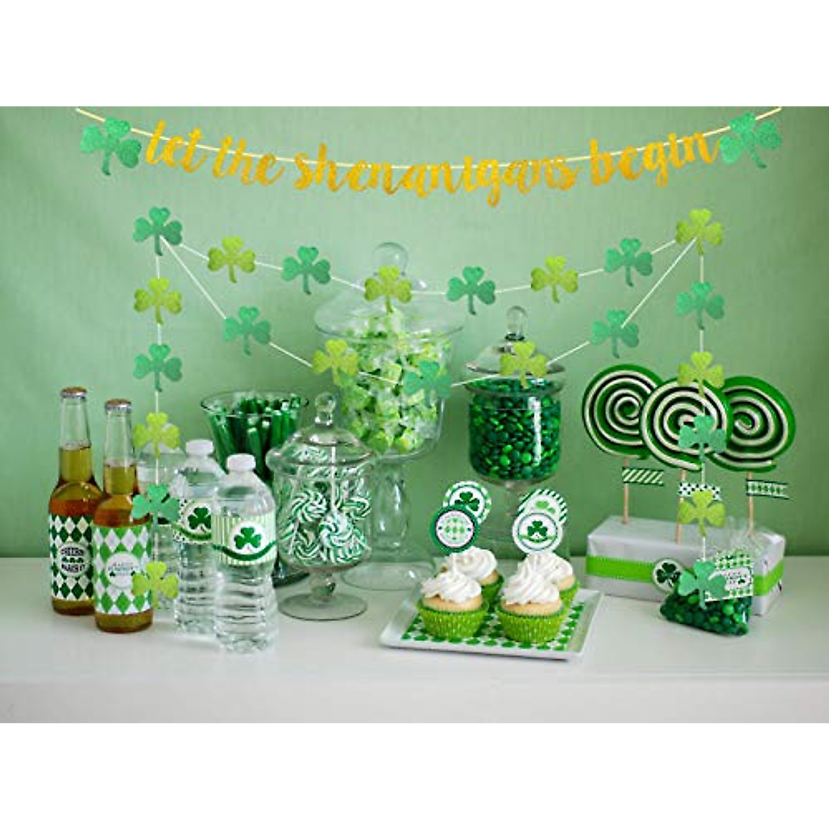 Weimaro Let The Shenanigans Begin Banner, Glittery St. Patrick’s Day Decorations, Indoor Home St Patricks Day Sign, St Patty’s Day Deocrations, Welcome Irish Party Decorations Supplies