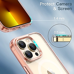 JETech Magnetic Case for iPhone 13 Pro Max 6.7-Inch Compatible with MagSafe Wireless Charging, Shockproof Phone Bumper Cover, Anti-Scratch Clear Back (Rose Gold)