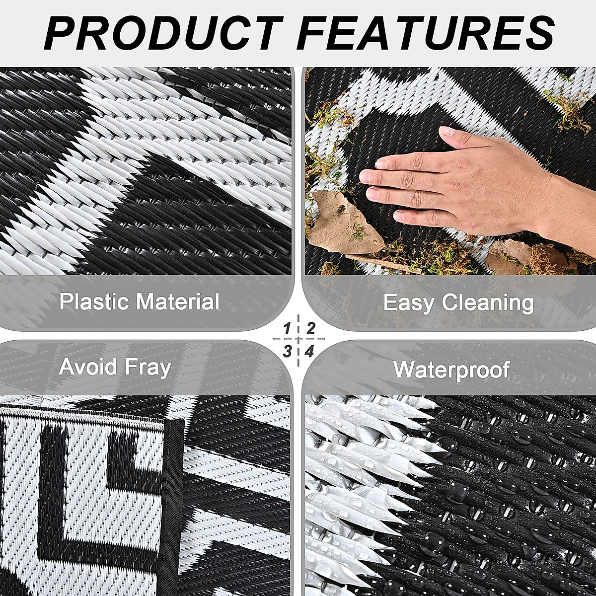 Plastic Straw Rug, Patio Rug Outdoor,RV Rug ,Reversible mats, Large Floor Mat and Rug for Outdoors, RV, Patio, Backyard, Deck, Picnic, Beach, Trailer, Camping (Black, 9x12)… (Black)