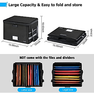 Upgraded File Box with Lock, Fireproof Document Box File Cabinet File Organizer Box with Water-Resistant Zipper & Adjustable Handle, Collapsible Filing Cabinet for Hanging Letter/Legal Folder (Black)