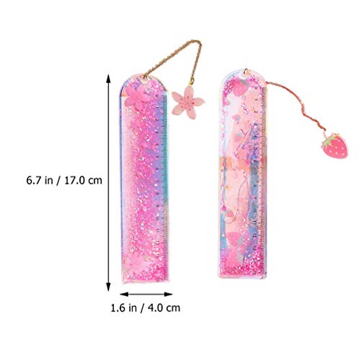 NUOBESTY 2pcs Quicksand Student Stationery Bookmark Ruler Cute Measurement Decoration Ruler Flow Sand Bookmark rulers Girl Drawing Template Cute Page Markers for Girls, Ladies, Children