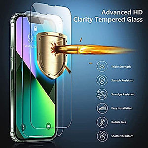 SPIDERCASE Designed for iPhone 13 Case/iPhone 14 Case, [Crystal Clear Not Yellowing][with 2 Pcs Tempered Glass Screen Protectors] Slim Thin Case for iPhone 13/14 (Clear)