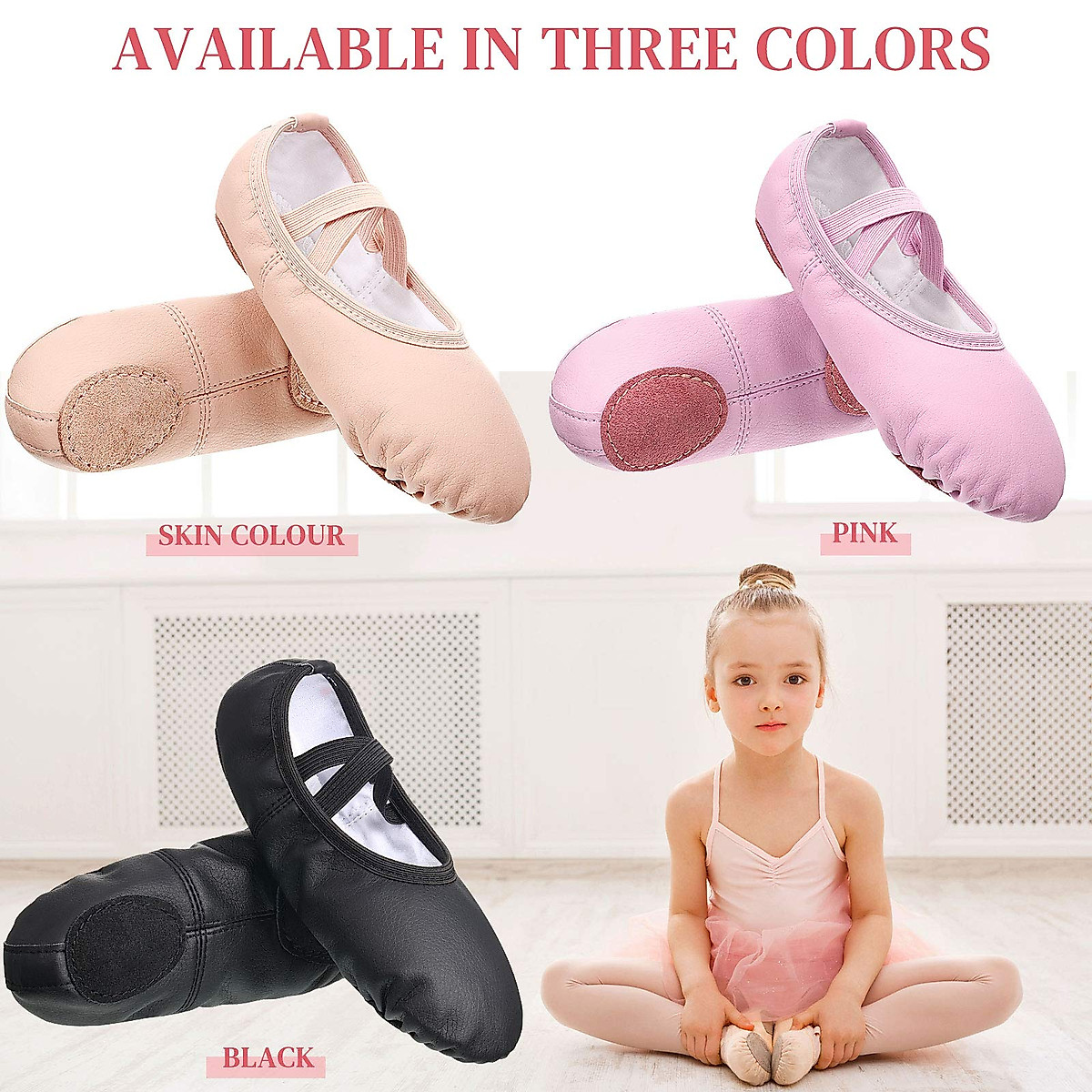 SATINIOR 3 Pairs Ballet Shoes for Practice Shoes Yoga Shoes 3 Colors Ballet Slippers Flats for Dancing(13 Little Kid)
