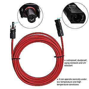 Carkio Solar Adaptor Cable,1 Pair Waterproof 12AWG(4mm²) Wire 25 Feet Solar Panel Extension Cable Wire with Female and Male Connectors Compatible with Solar Panel System-Red&Black