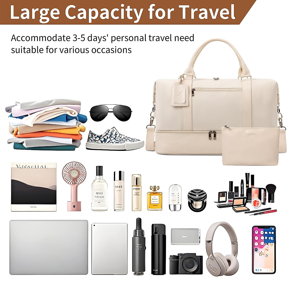 Weekend bag for Women Overnight Bag Large Travel Bag Carry on Weekend Duffle Bag with Shoe Compartment Fit Perfect for Travel Business Gift(Grey Canvas)