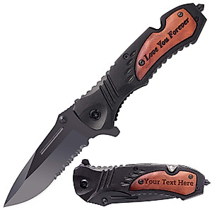 Personalized Engraved Pocket Knife Custom Knife - Wood Anniversary Idea For Him - Idea For Husband Boyfriend Dad Son Fiancé Groomsmen Uncle Grandpa