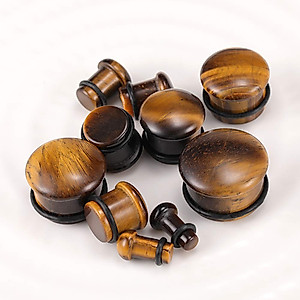 ZS Tiger Eye Natural Stone Brown Ear Plugs Single Flare Ear Gauges Expander with O-Ring Body Piercing (Gauge=7/16"(11mm))