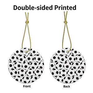 Black and White Soccer Ball Pattern Print Christmas Tree Ceramic Hanging Round Shaped Xmas Tree Pendants Gatherings Party Deco