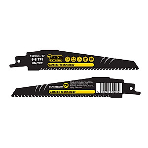 2 x SabreCut SCRS956XHM_2 Tungsten Carbide 5 63/64" (152mm) Variable 6-8 TPI S956XHM Very Fast Wood and Plastic Cutting Reciprocating Sabre Saw Blades Compatible with Bosch Dewalt Makita and Others
