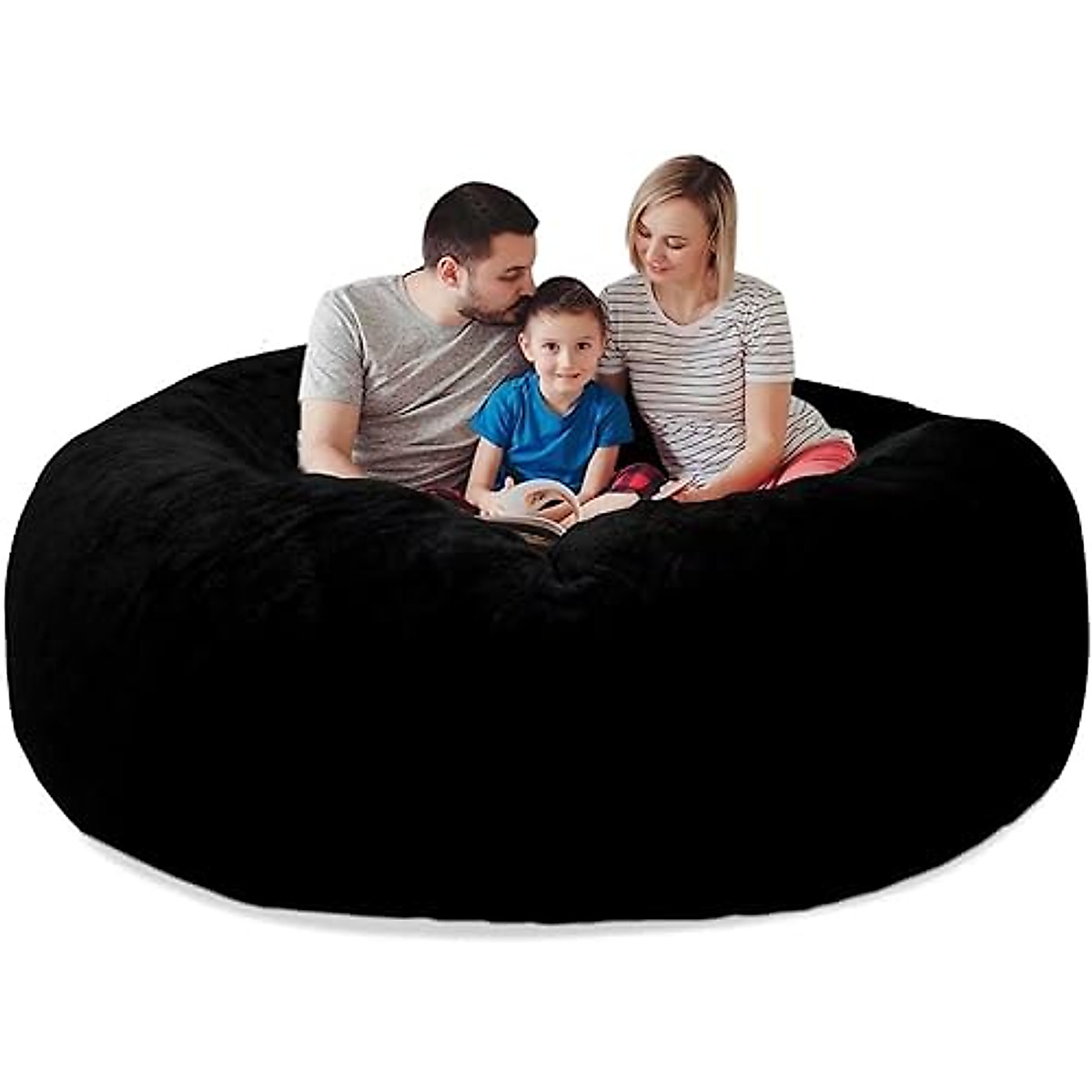 Bean Bag Chairs, 7ft Giant Bean Bag Chair for Adults, Big Bean Bag Cover Comfy Large Bean Bag Bed (No Filler, Cover only) Fluffy Lazy Sofa (Dark Grey), 7ft(180*80cm)(Black)
