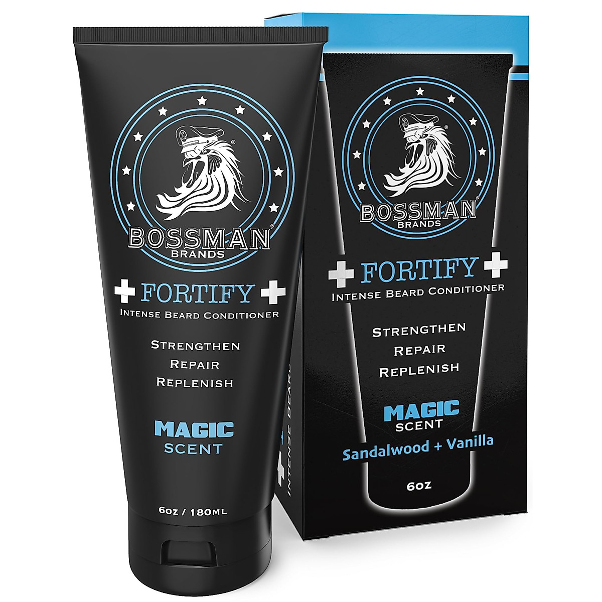 Bossman Fortify Intense Beard Conditioner - Shower Beard Wash, Moisturizer and Beard Softener for Men - Beard Growth Products - Made in USA (Magic Scent)